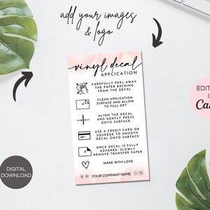 Editable Vinyl Decal Instructions Card, Printable Vinyl Care Card ...