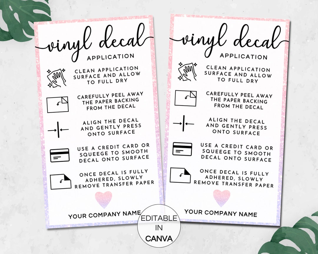 Vinyl Decal Application Card Canva Template, Editable Decal Instructions Card, Printable Vinyl ...