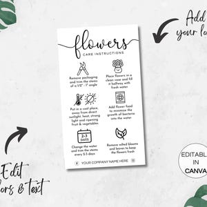 Flowers Care Card Template, Editable Bouquet Care Instructions ...