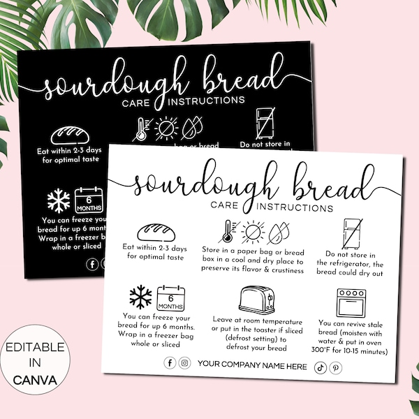 Printable Sourdough Care Instructions - Etsy