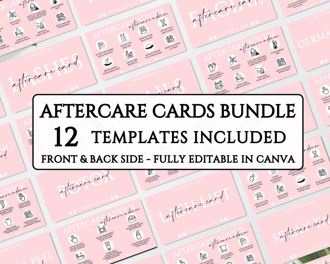 Aftercare Cards Templates Bundle, Editable Esthetician Template Bundle ...