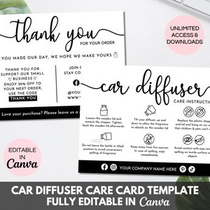 Editable Car Diffuser Care Card Template, Printable Car Diffuser Care ...