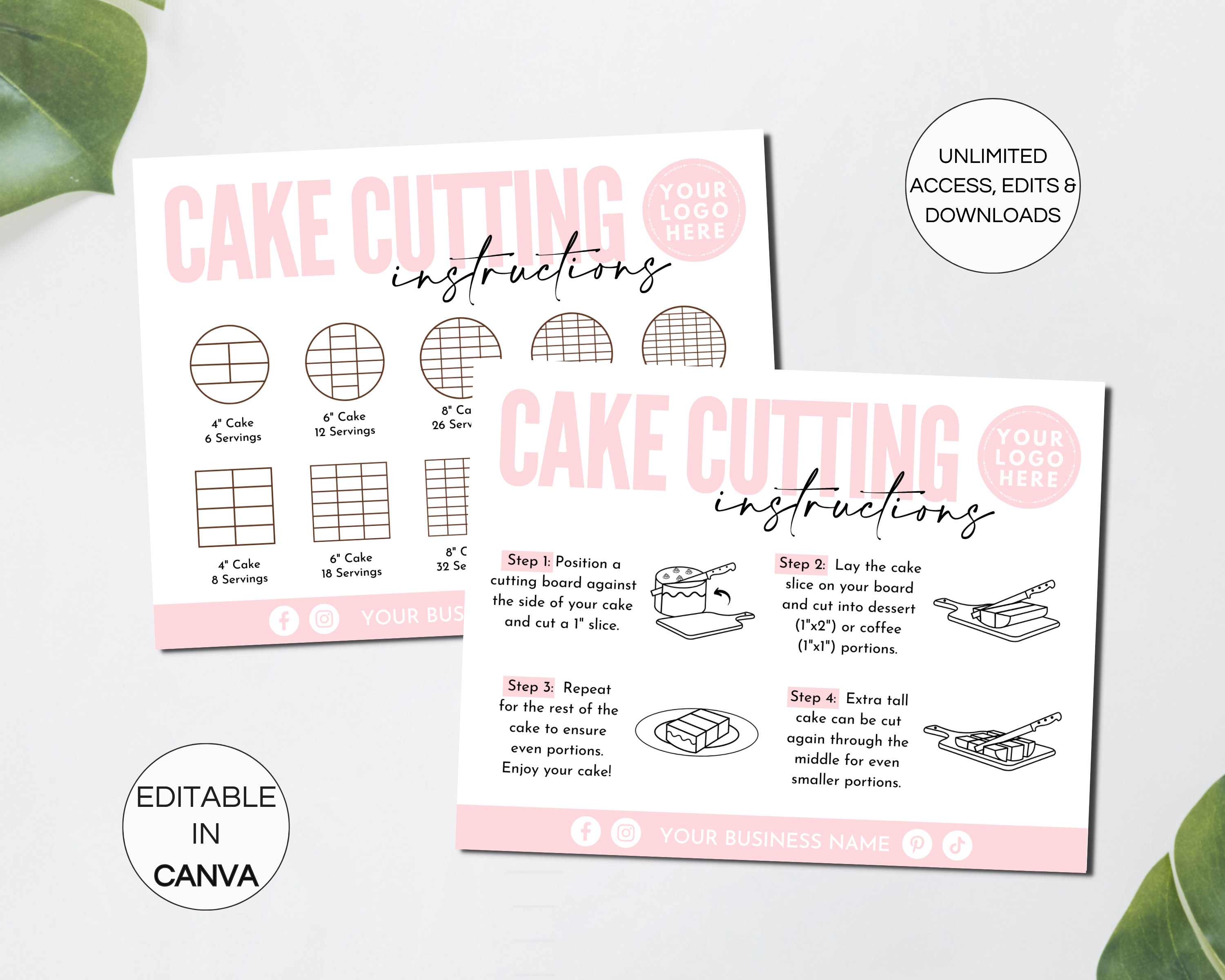 Cake Cutting Guide Cards, Editable Cake Cutting Instructions Cards ...