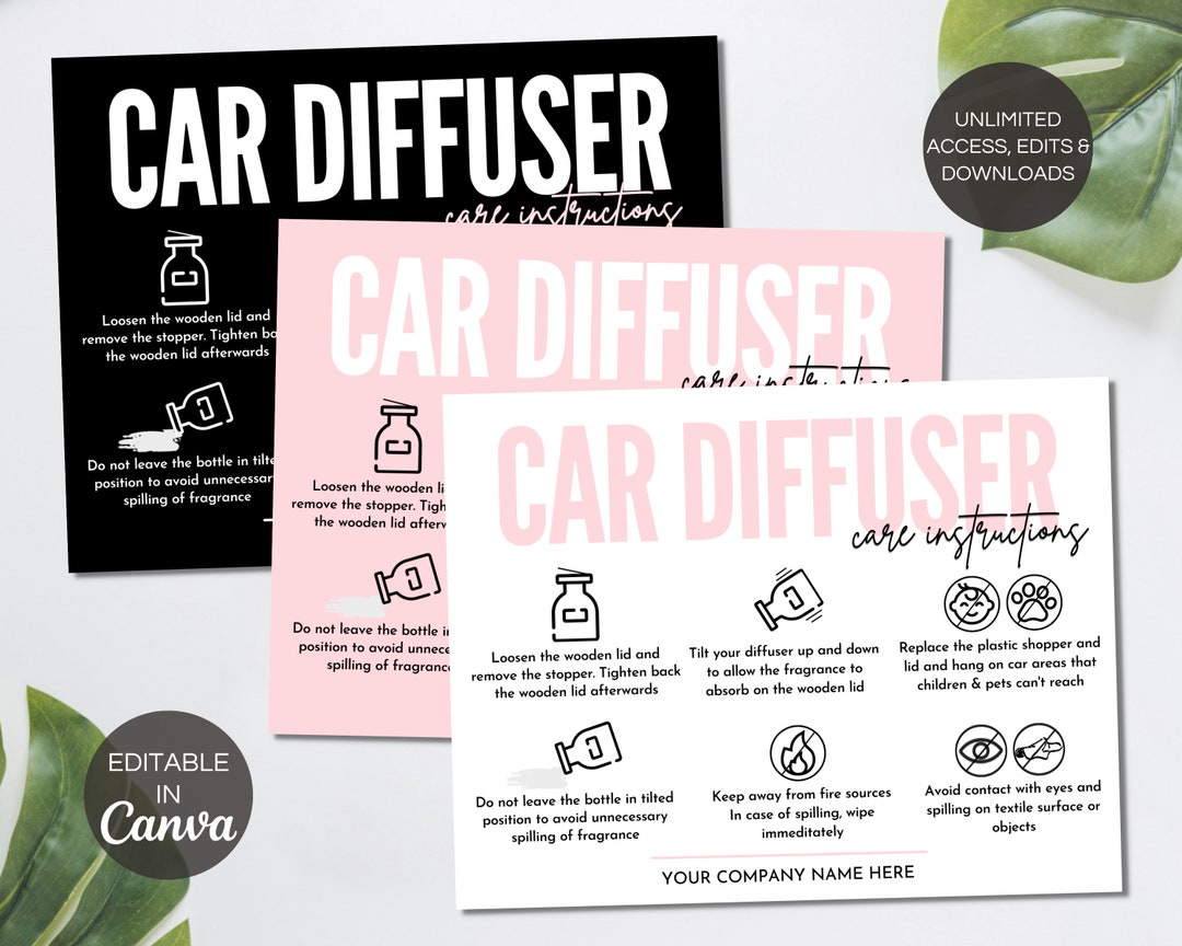 Car Diffuser Care Card Template, Car Diffuser Care Guide, Editable Oil ...
