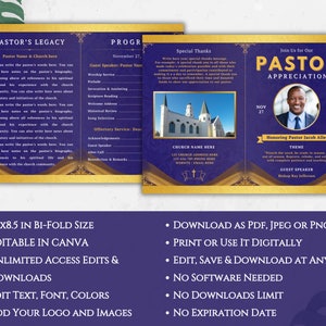Pastor Appreciation Program Template, Editable Pastor Installation ...