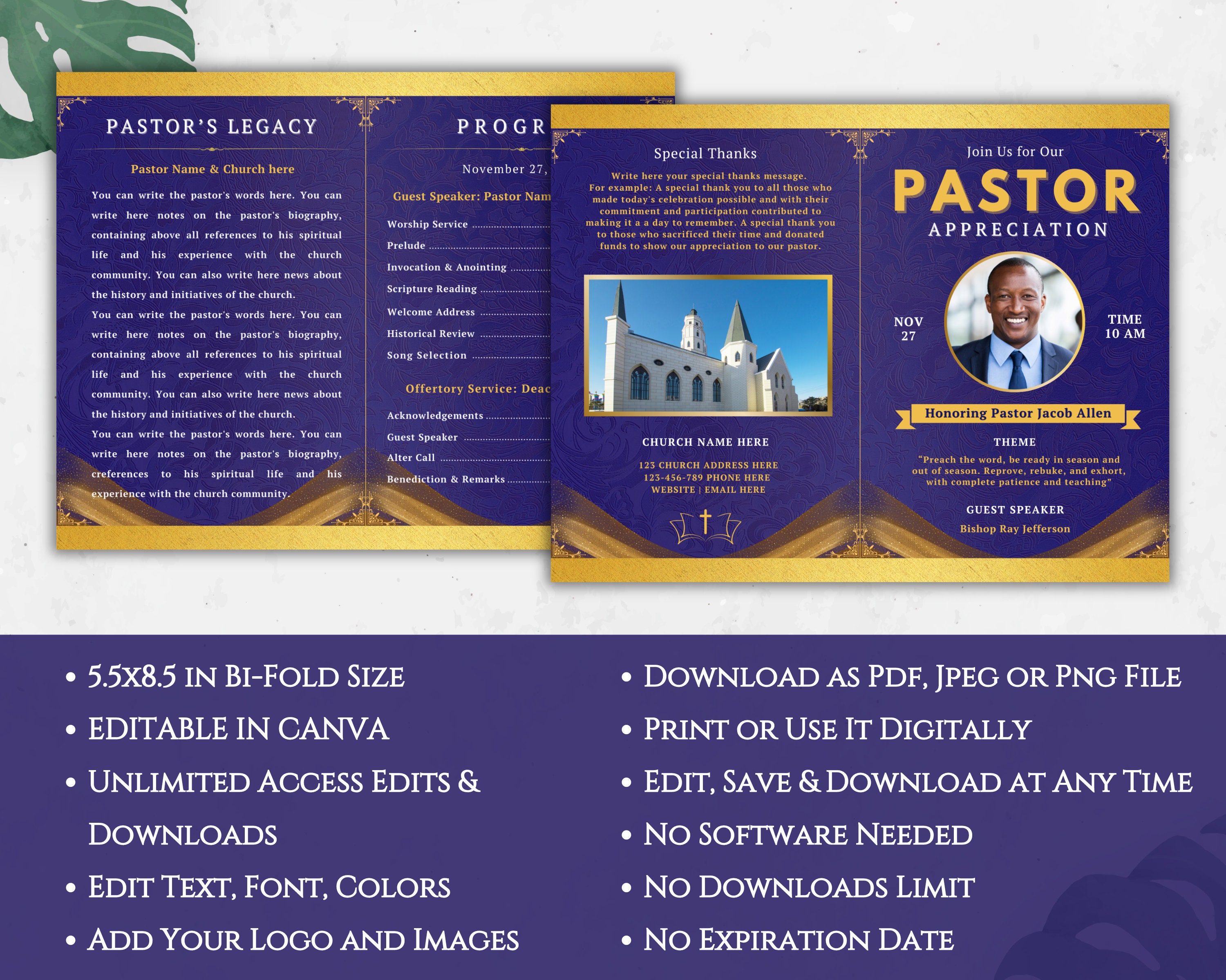Pastor Appreciation Program Template, Editable Pastor Installation ...