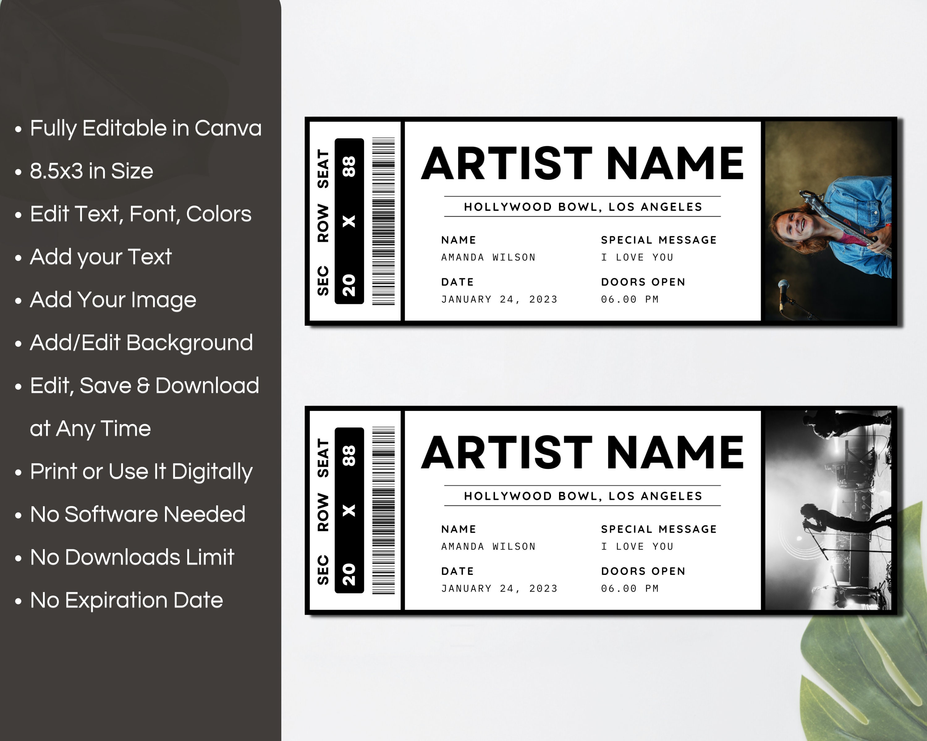 Concert Ticket Template Editable Event Ticket Canva Template - Etsy