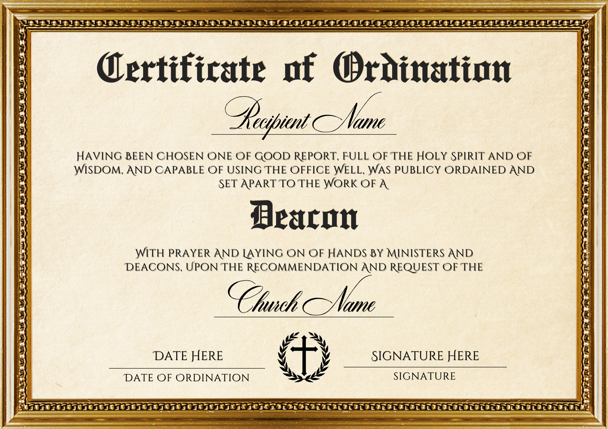 Deacon Ordination Certificate