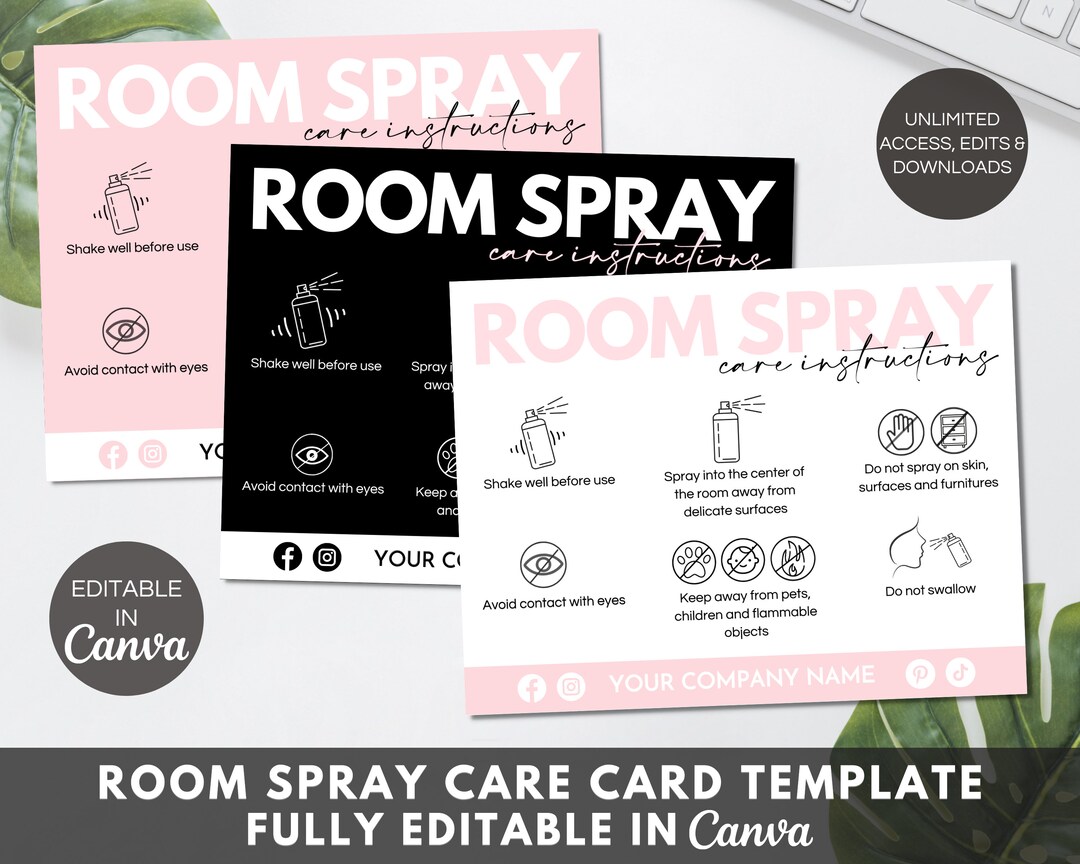 Editable Room Spray Care Card Template, Printable Room Spray Care ...