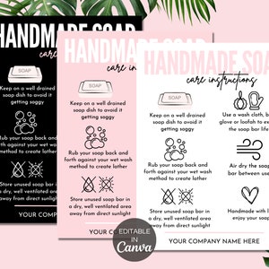 Editable Handmade Soap Care Card, Printable Soap Care Cards, Soap ...