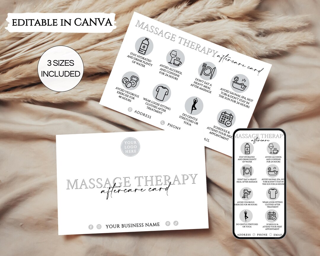 Massage Therapy Aftercare Card Canva Template, Editable Massage Therapy ...