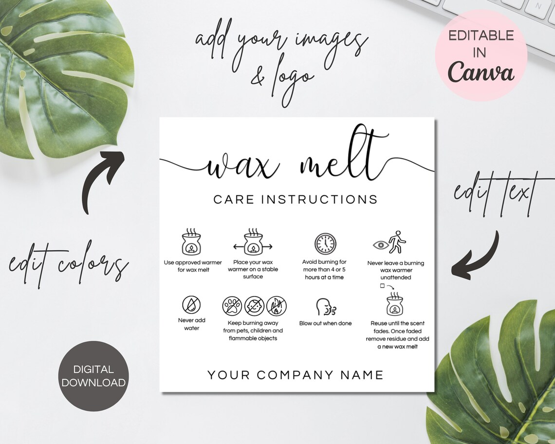 Wax Melt Care Card Template Editable Wax Melt Care - Etsy