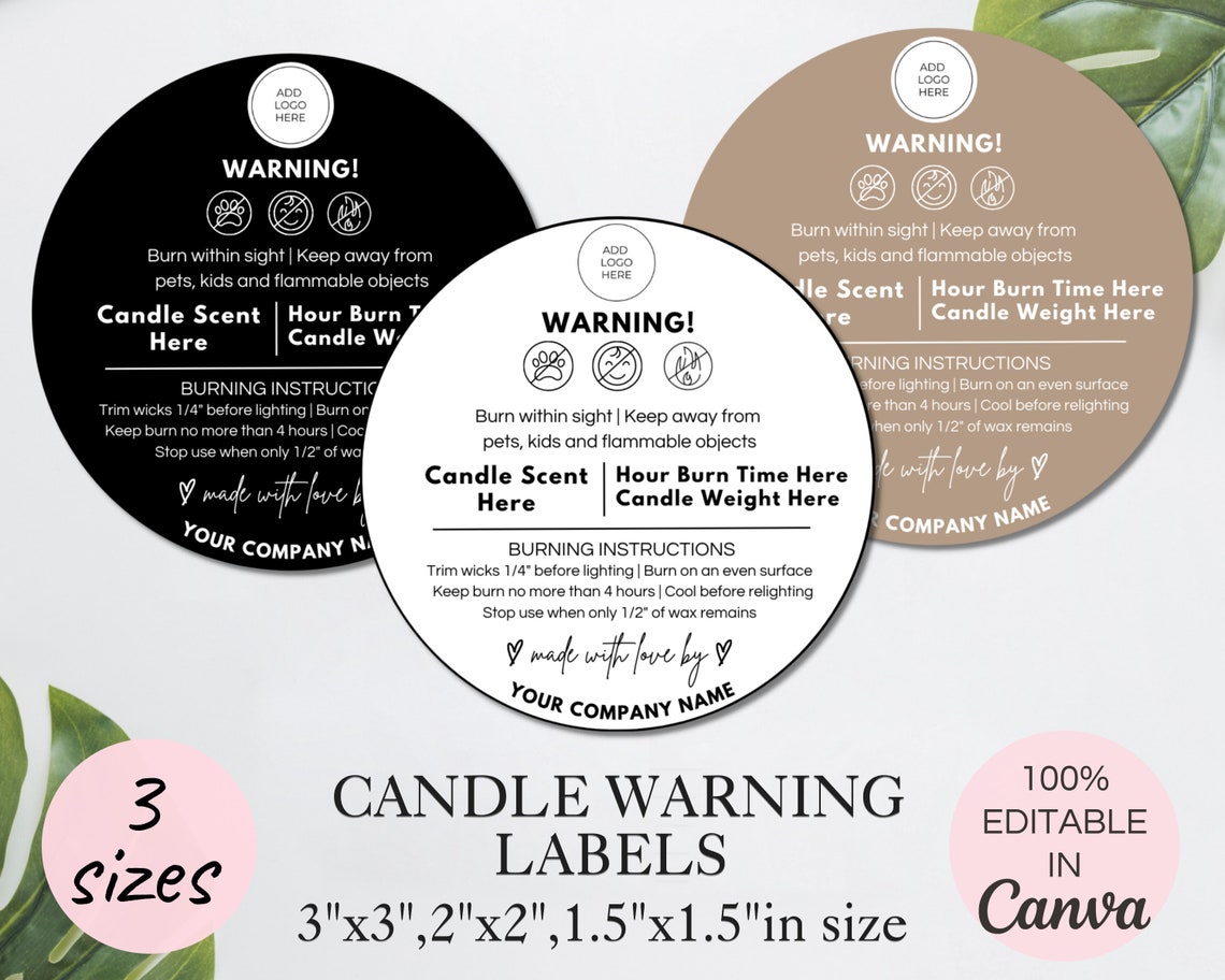 Editable Candle Warning Label Template Candle Safety Label - Etsy