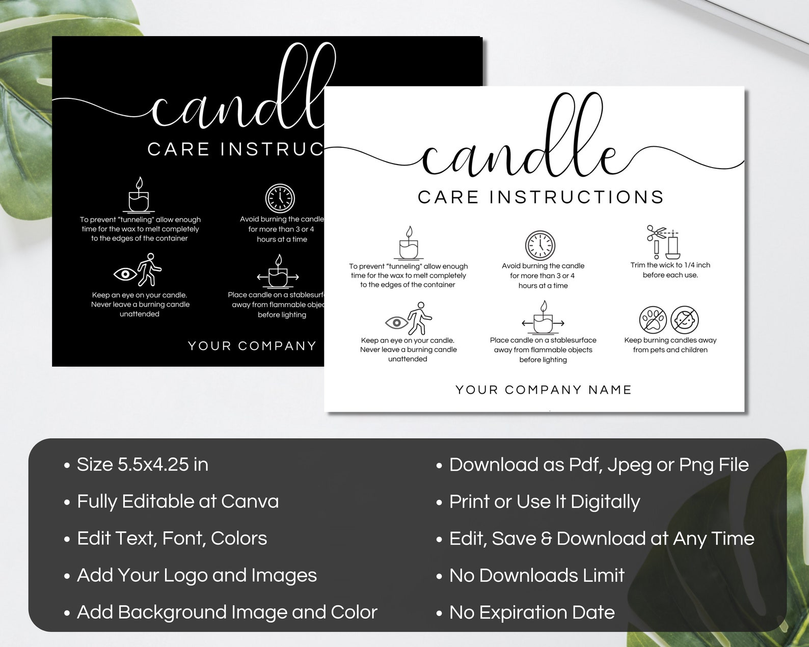 Candle Care Card Editable, Printable Candle Care Instructions, Candles ...