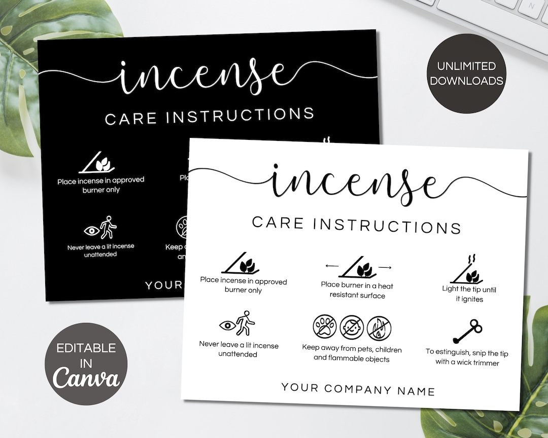 Incense Care Card Template, Editable Incense Care Instructions Card ...