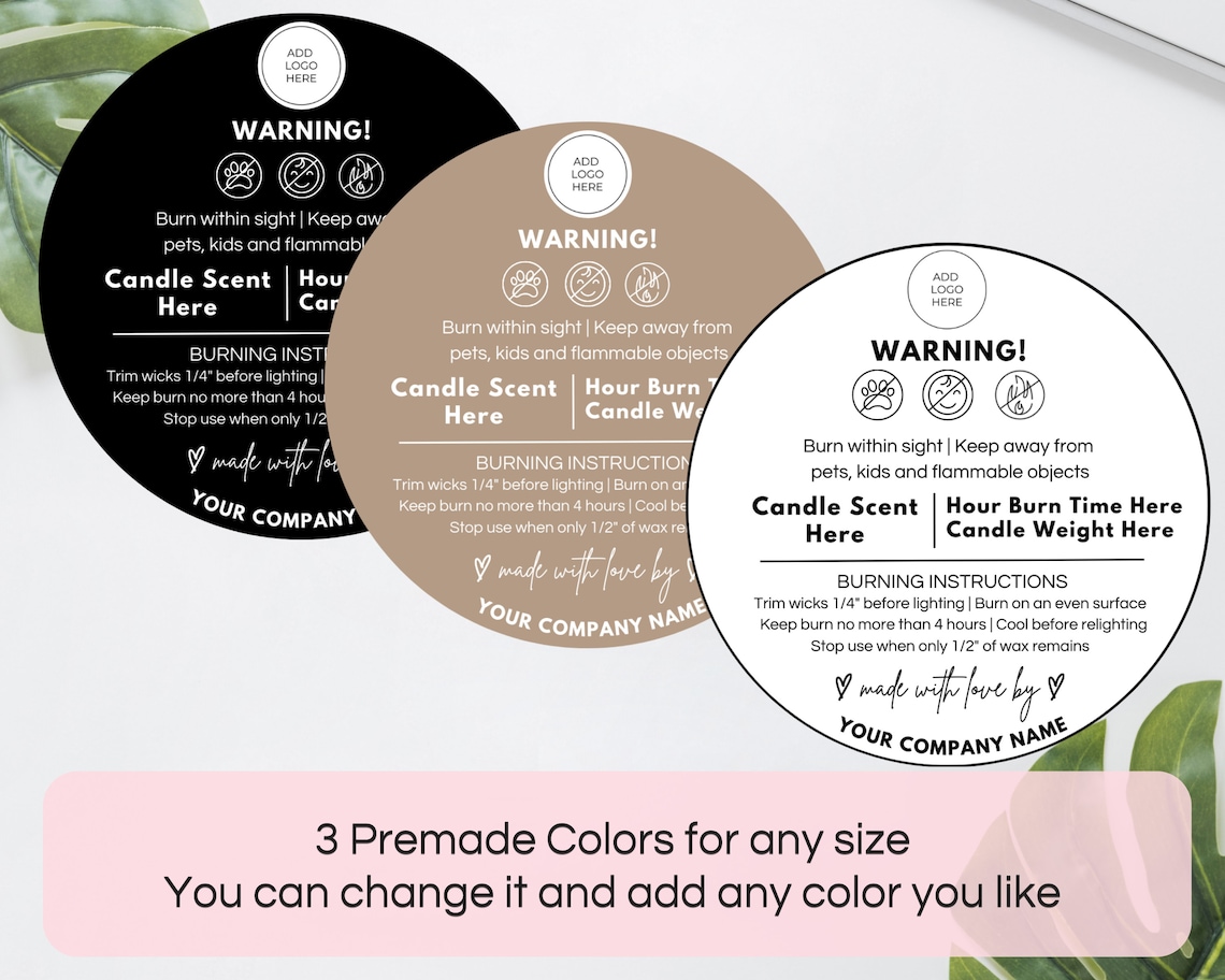 Editable Candle Warning Label Template, Candle Safety Label, Circle ...