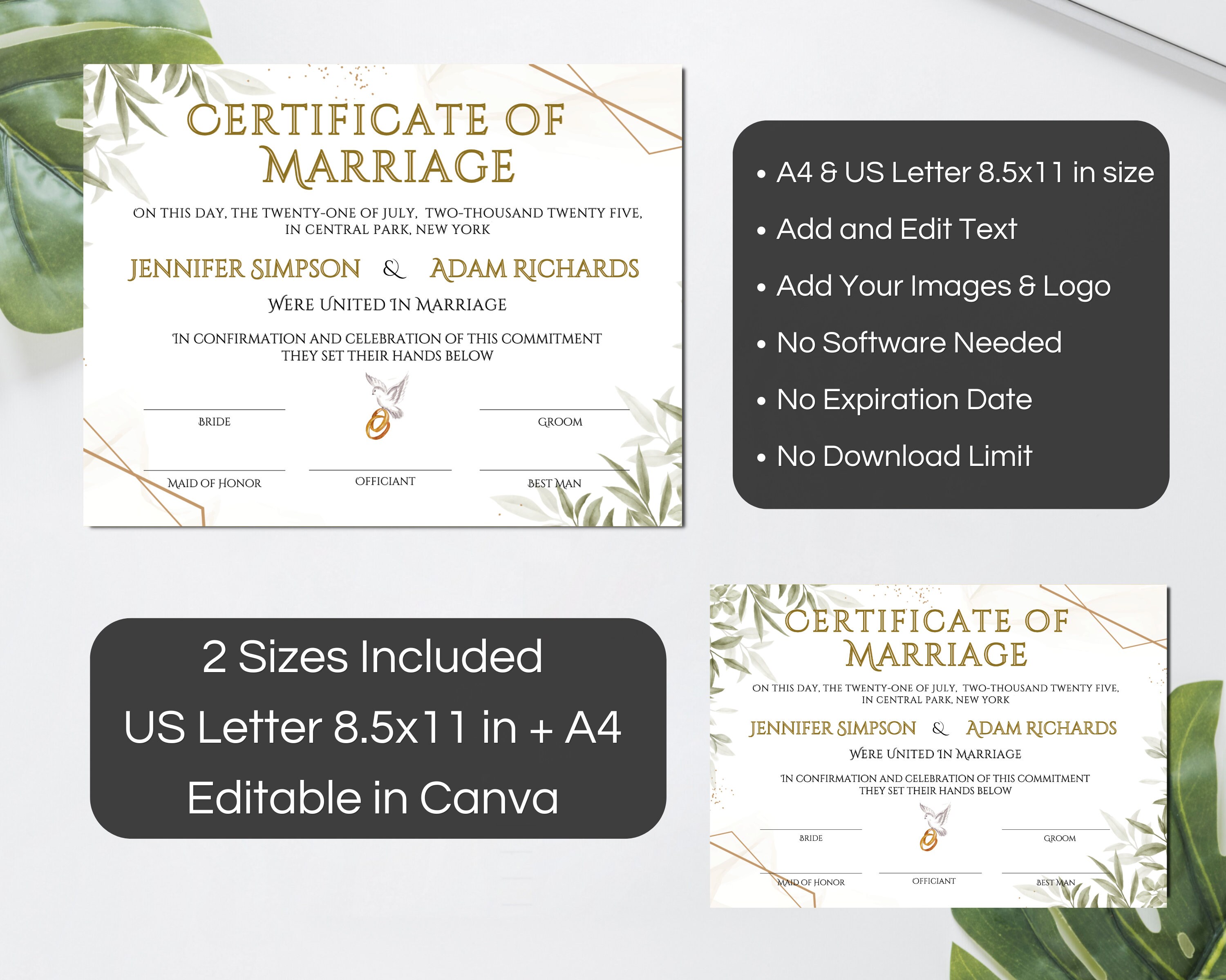 Marriage Certificate, Custom Printable Certificates of Marriage Wedding ...