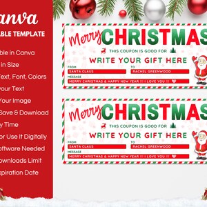 Editable Christmas Coupon Canva Template, Christmas Gift Card, Editable ...