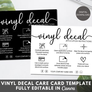 Vinyl Decal Application Instructions Card, Editable Vinyl Care Card ...