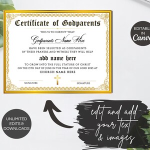 Certificate of Godparents Template, Editable Godparents Certificate ...