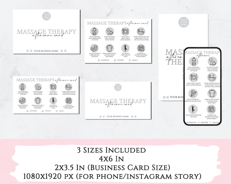 Massage Therapy Aftercare Card, Printable Massagetherapy Cards for ...
