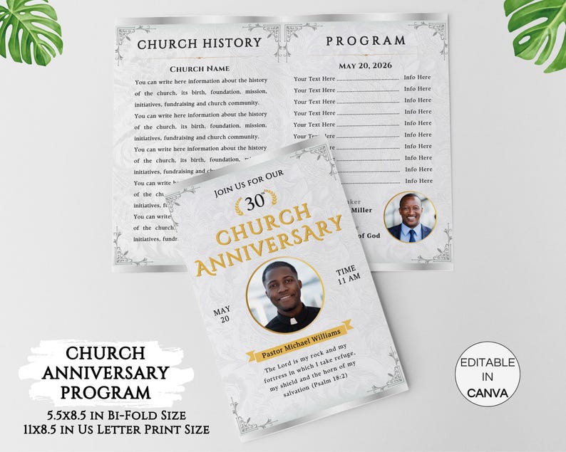 Church Anniversary Program, Editable DIY Church Bulletin Bifold ...