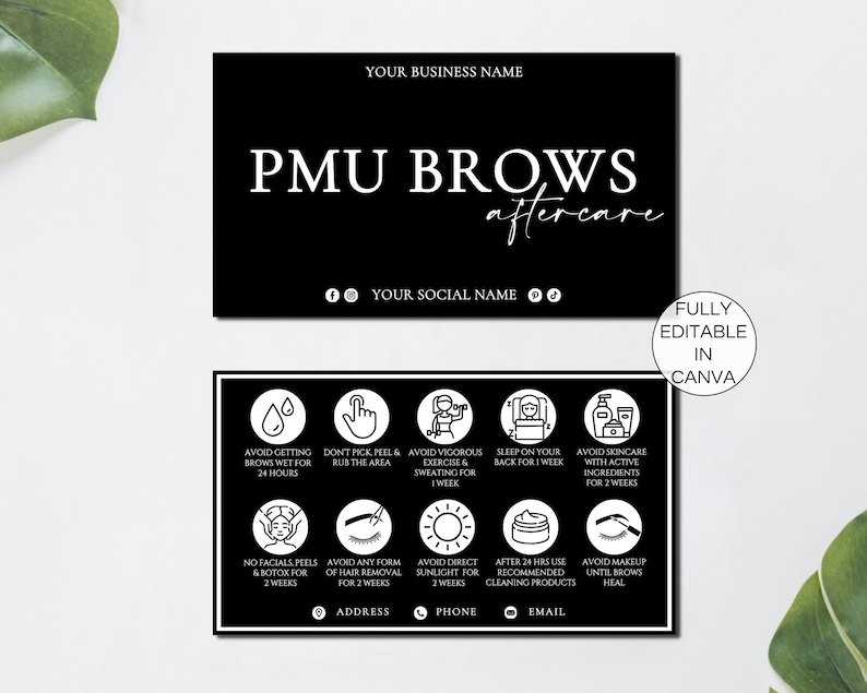PMU Brows Aftercare Card, Printable Brow Lamination After Care Cards ...
