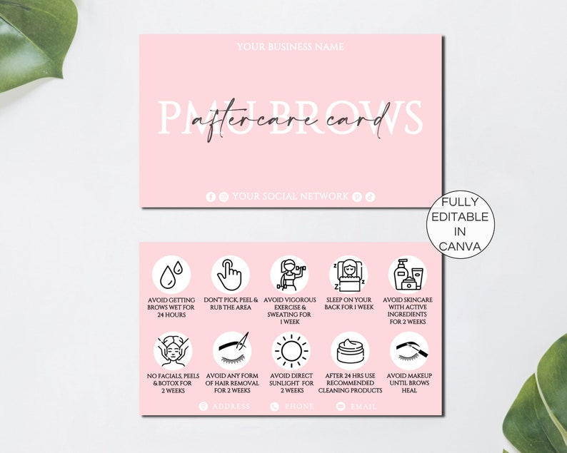 PMU Brows Aftercare Card, Editable Brow Lamination After Care Cards ...