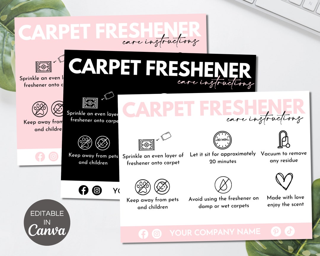 Editable Carpet Freshener Care Card, Printable Rug Scented Powder Care ...