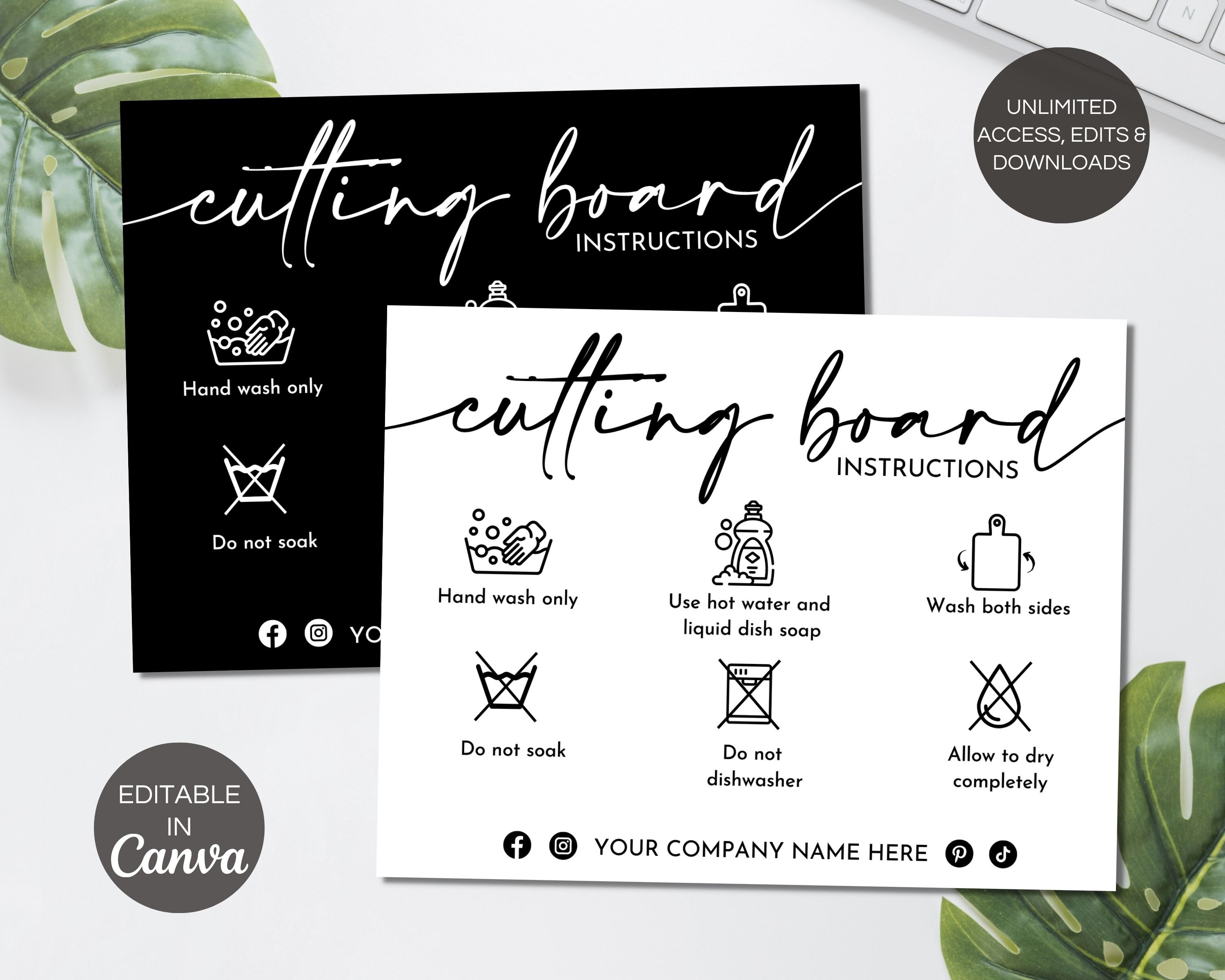 Cutting Board Care Card, Printable Cuttingboards Instructions Cards ...