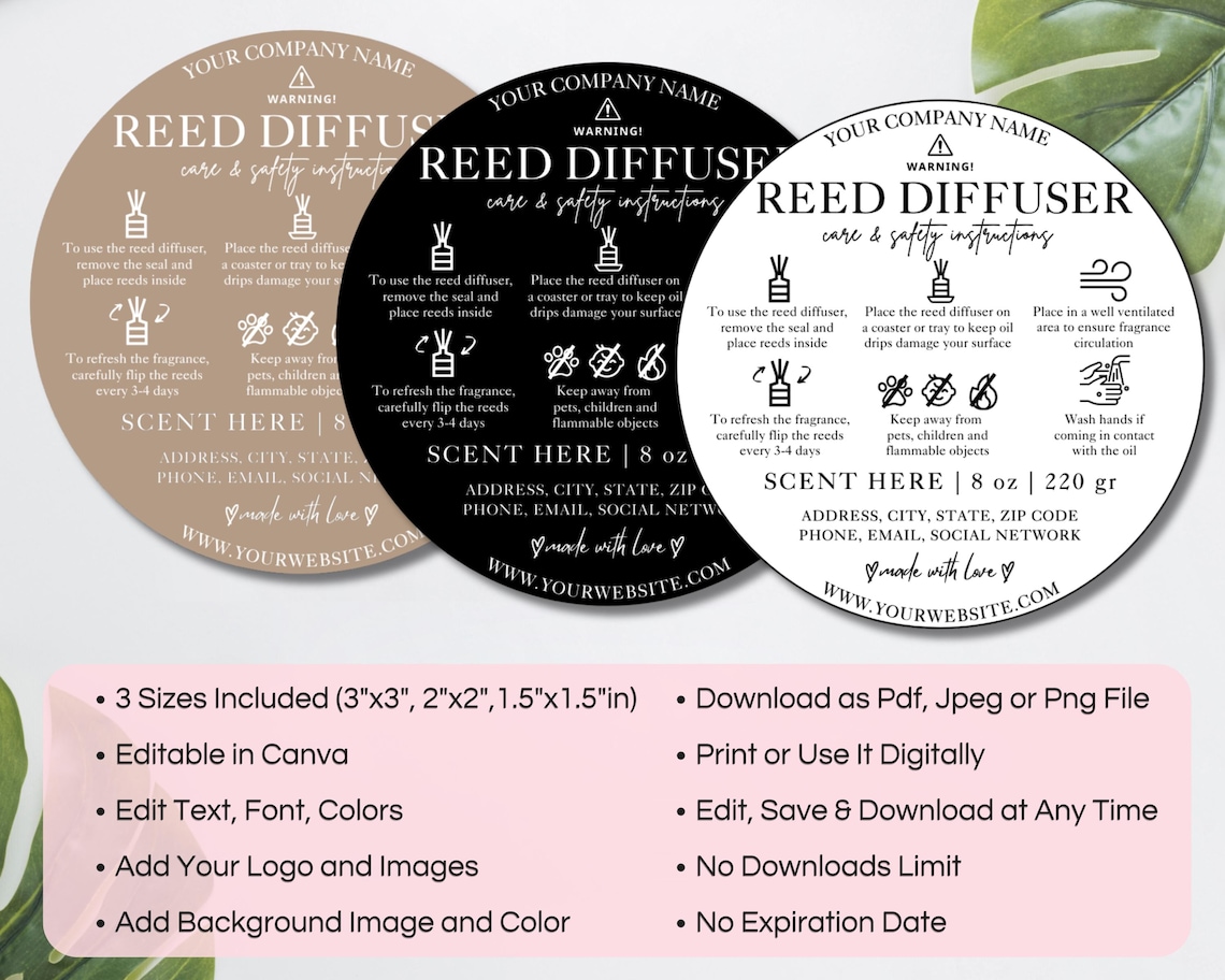 Editable Reed Diffuser Warning Label Template, Printable Reed Diffuser ...