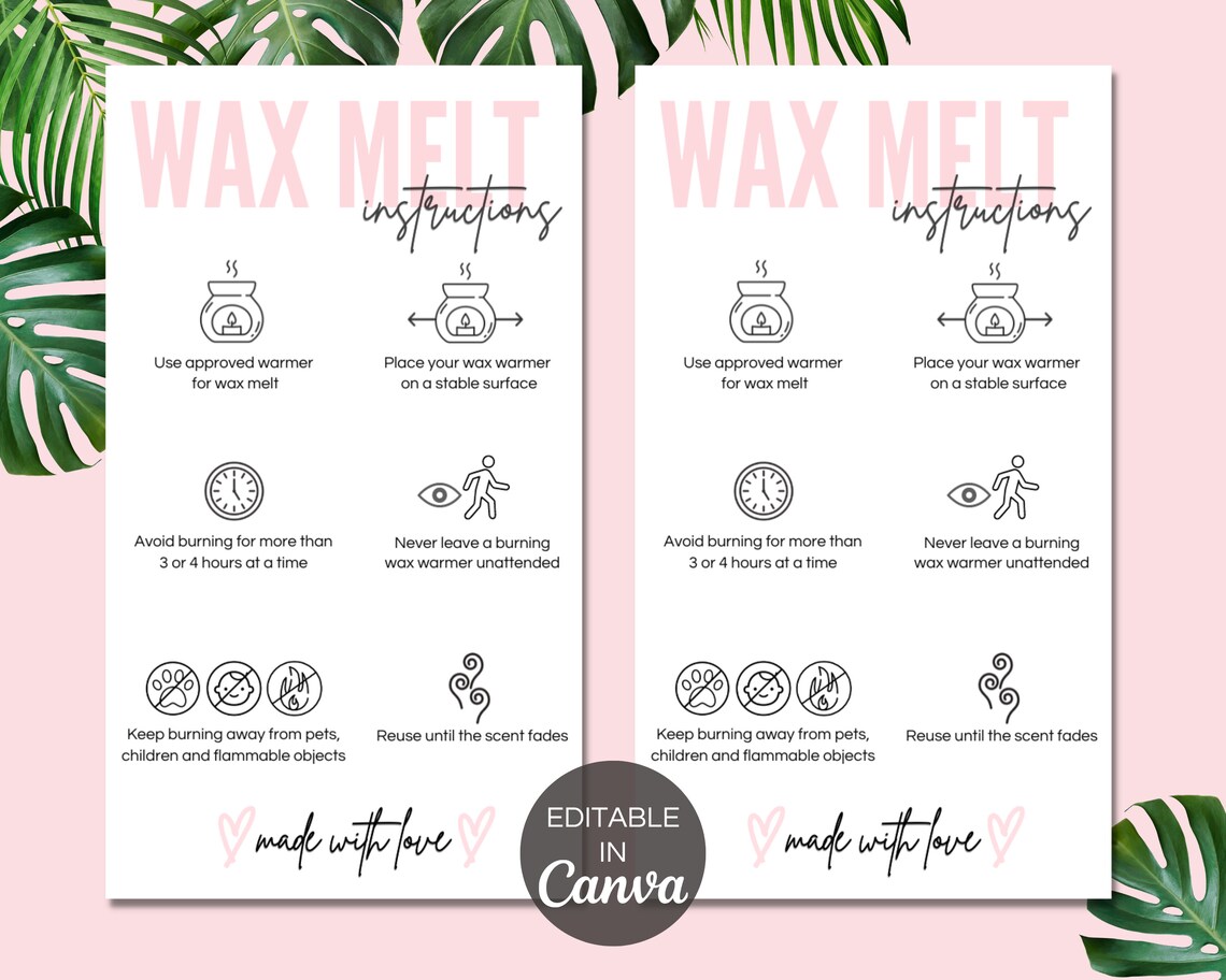 Wax Melt Care Card Template Editable Wax Melt Care - Etsy