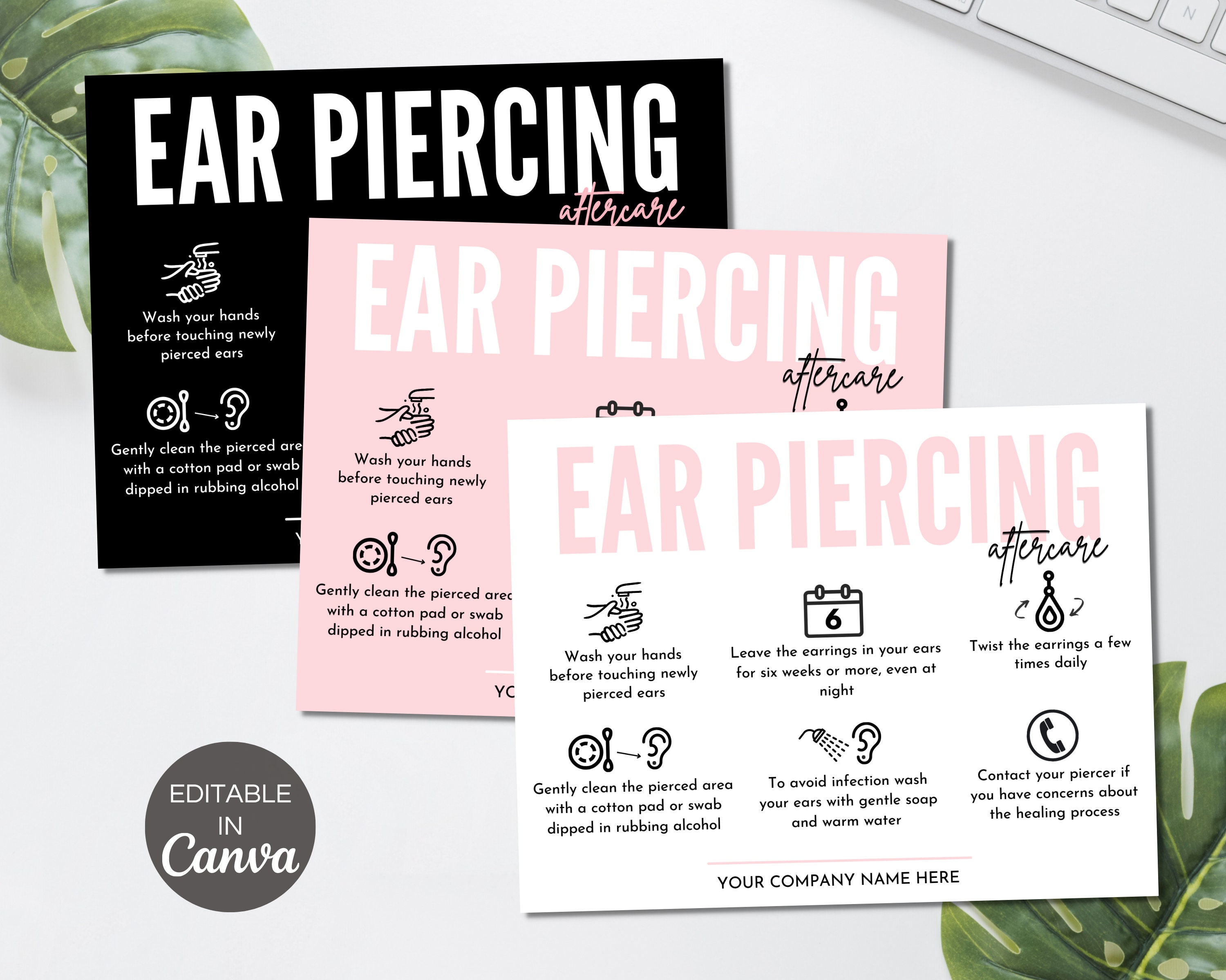 Editable Ear Piercing Aftercare Card Template, Printable Piercing Guide ...