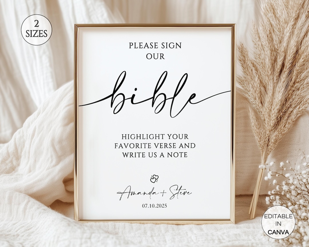 Bible Guest Book Sign, Editable Wedding Bible Guestbook Signage ...