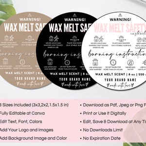Wax Melts Warning Label Editable Template, Printable Wax Tarts Safety ...