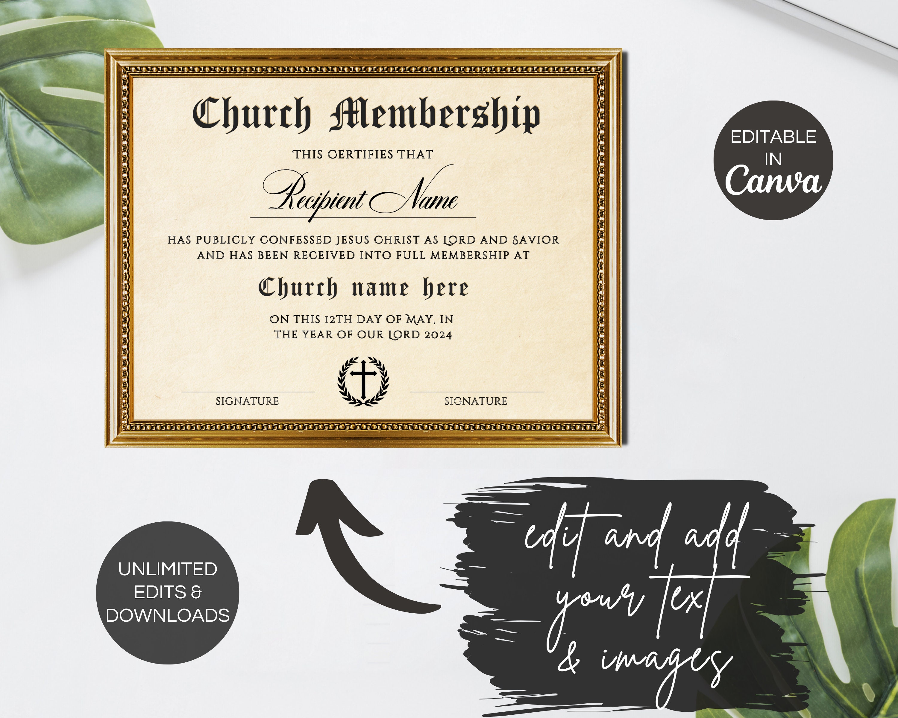 Church Membership Certificate, Editable Certificates of Membership ...