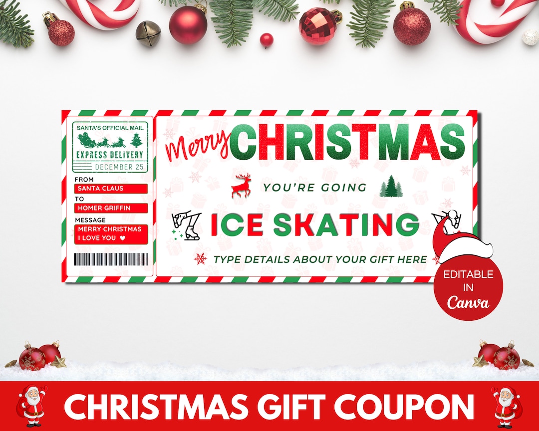 Christmas Ice Skating Coupon Canva Template, Editable Xmas Ice Skating ...