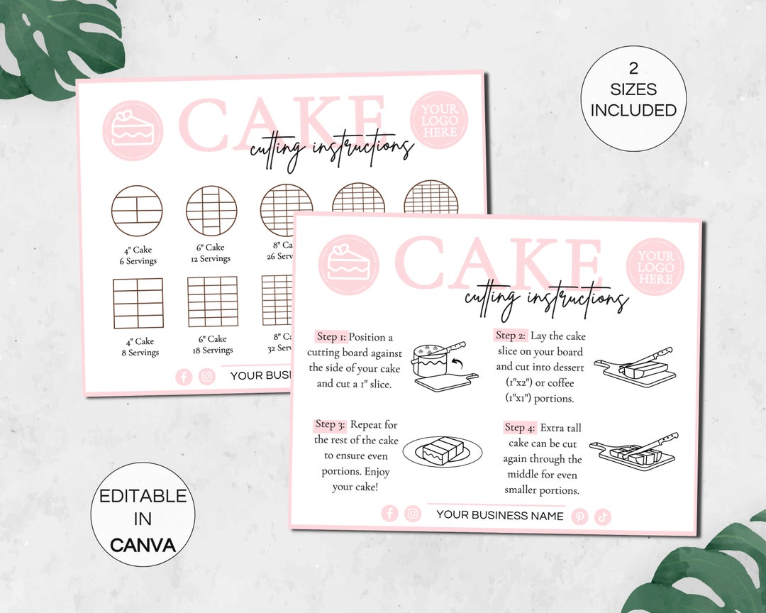 Editable Cake Cutting Guide Cards, Printable Cake Cutting Instructions ...