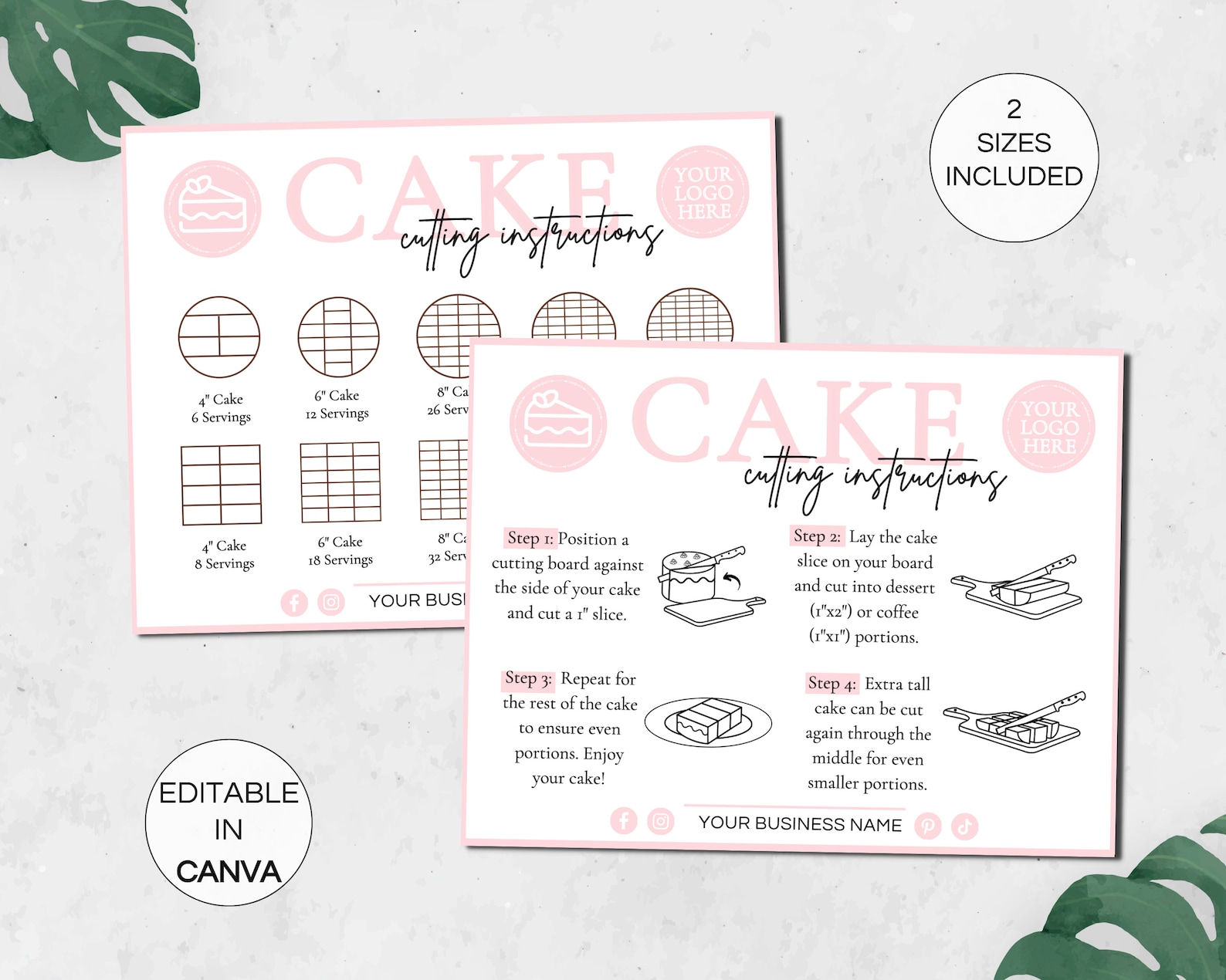Editable Cake Cutting Guide Cards Template, Printable Cakes Cutting ...