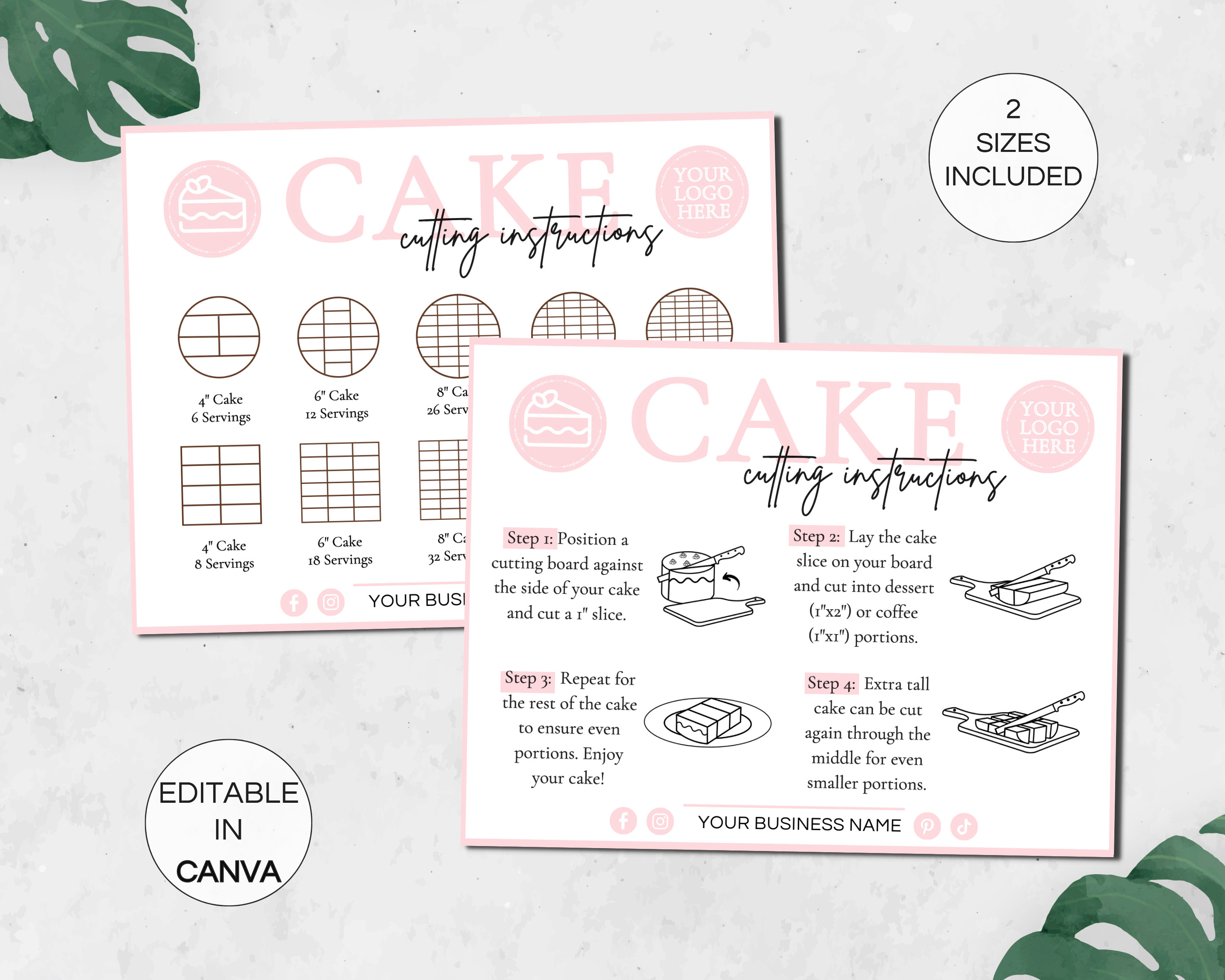 Editable Cake Cutting Guide Cards Template, Printable Cakes Cutting ...