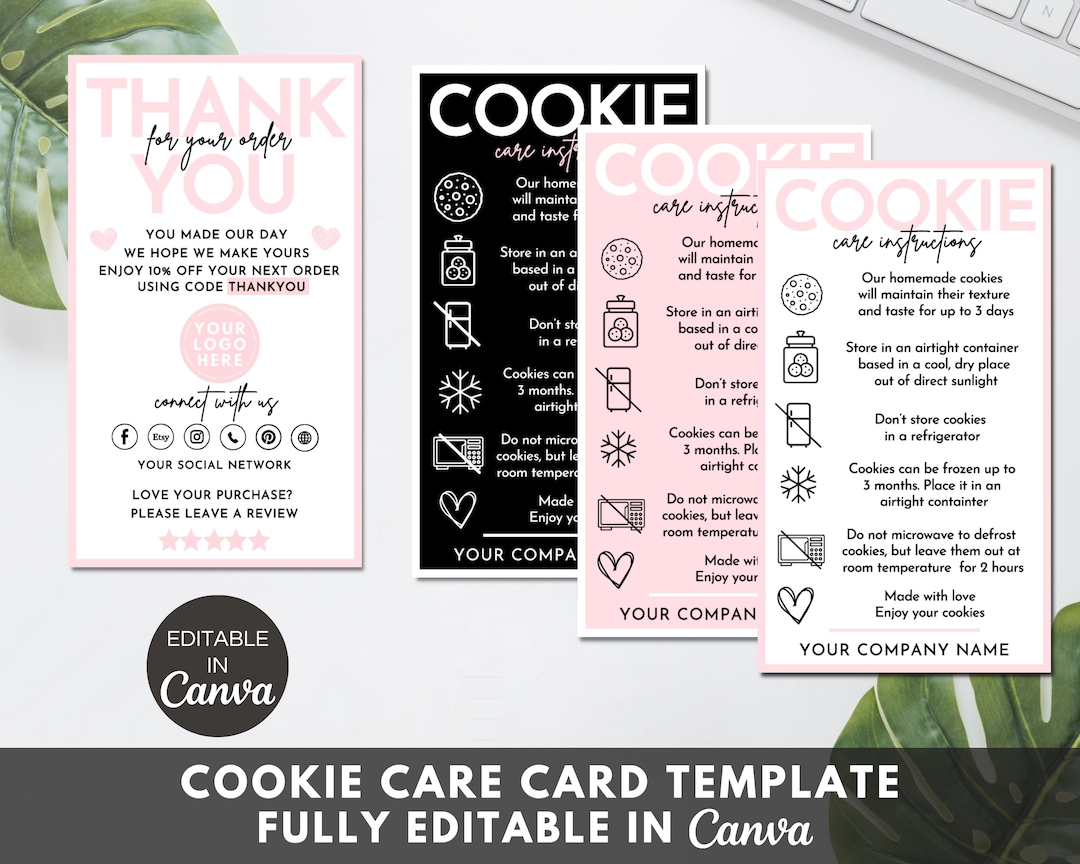 Editable Cookie Care Card Canva Template, Cookie Small Business Thank ...