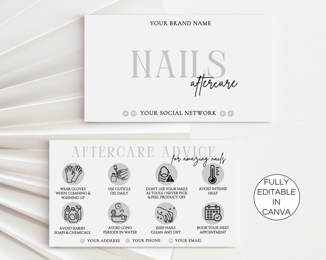 Editable Nails Aftercare Card, Printable Nails Care Instructions ...