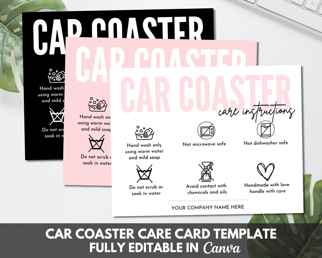 Editable Car Coaster Care Card Template, Printable Car Coaster Care ...