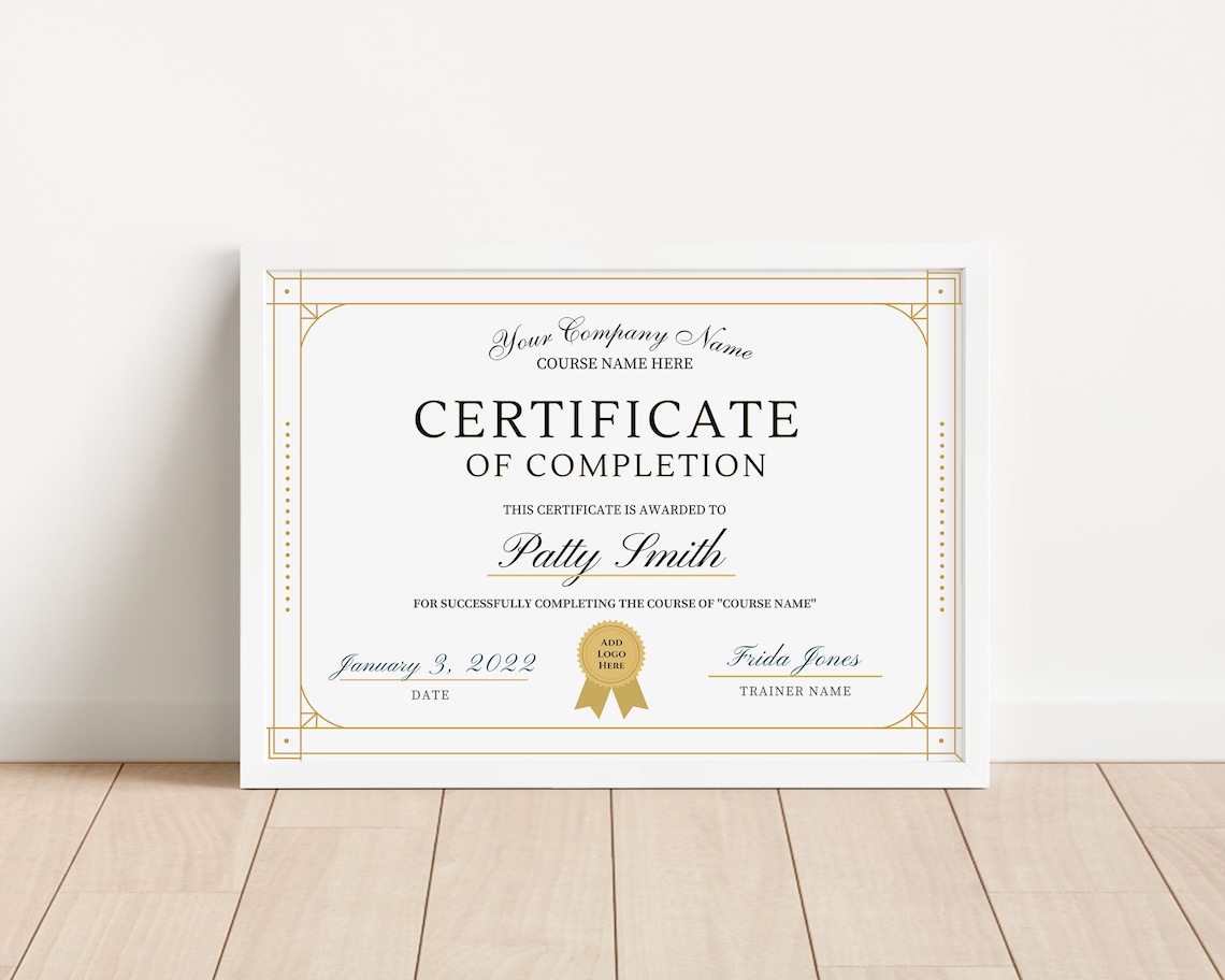 Editable Certificate of Completion Gold Certificate of - Etsy Canada