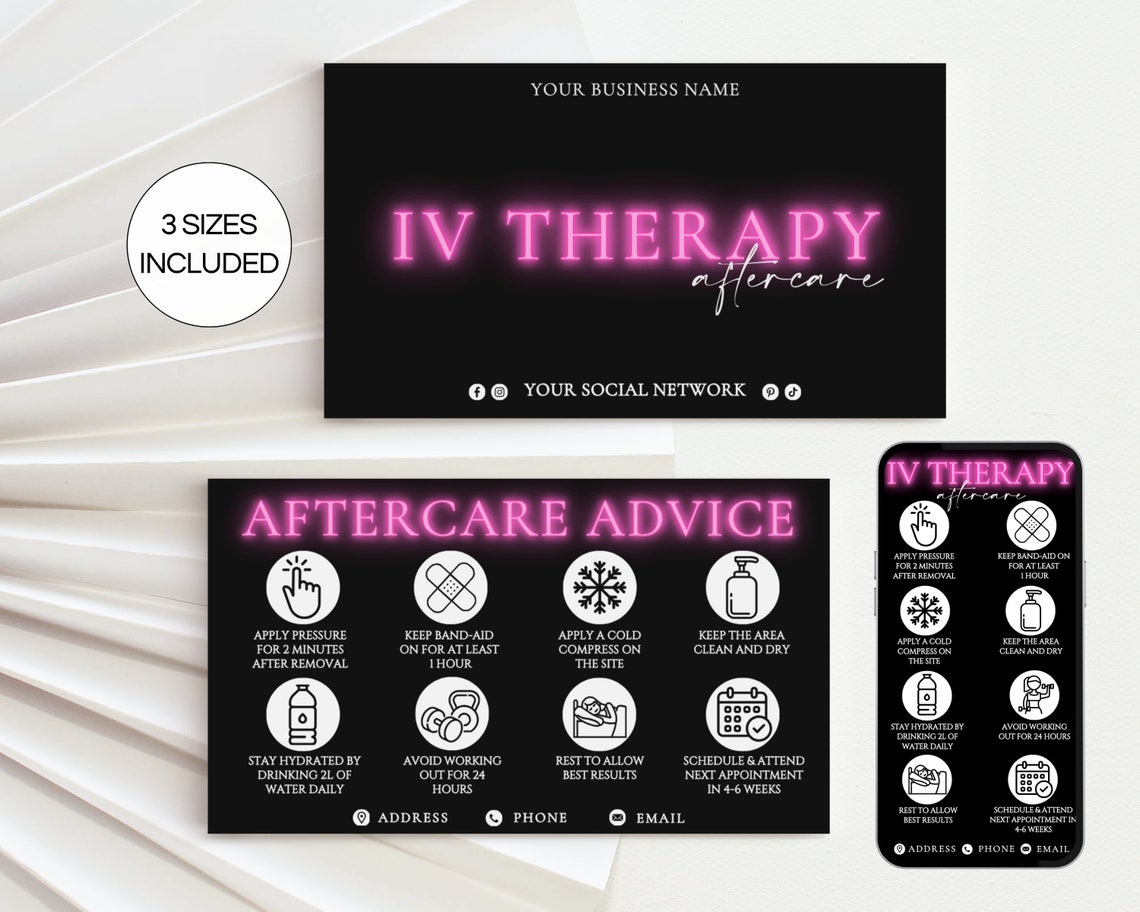 IV Therapy Aftercare Card, Printable Drip Care Instructions Cards ...