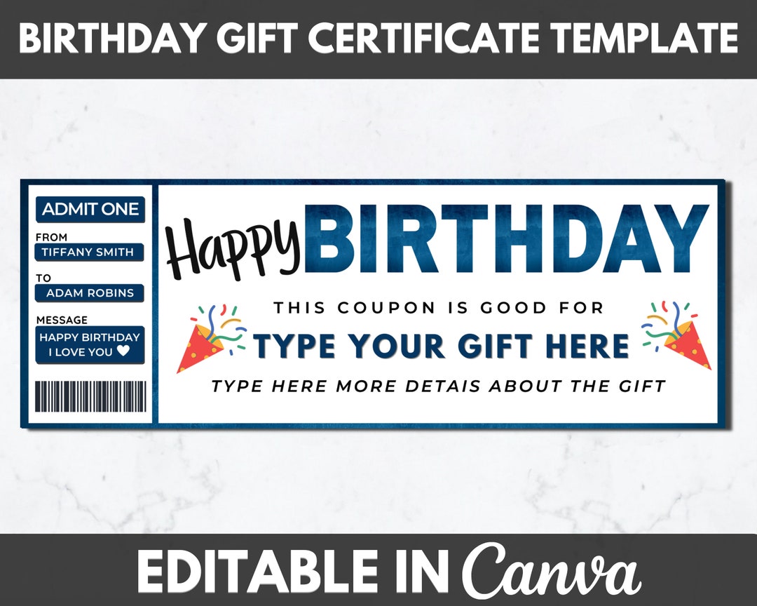 Happy Birthday Gift Certificate Template Custom Birthday Gift - Etsy