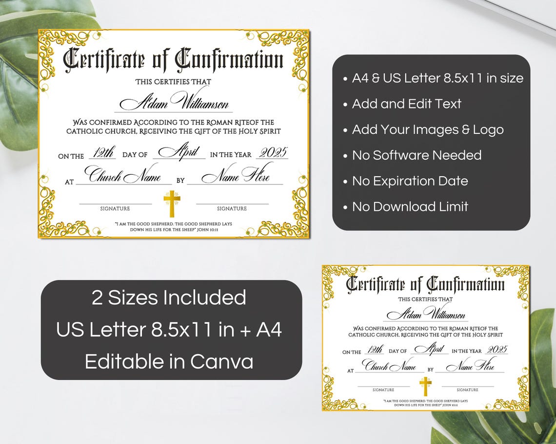 Editable Certificate of Confirmation, Religious Catholic Confirmation ...