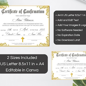 Editable Certificate of Confirmation, Religious Catholic Confirmation ...