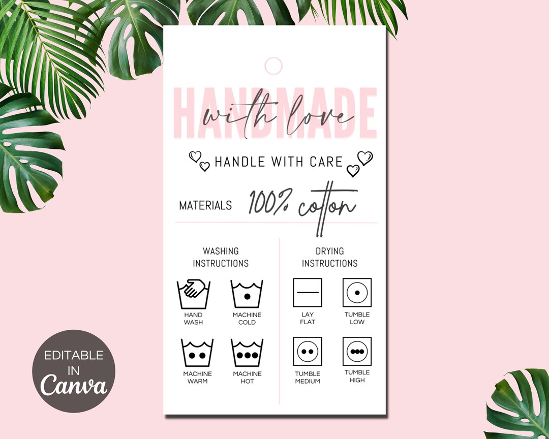 Editable Handmade Clothing Tag, Printable Custom Clothing Tags Canva ...