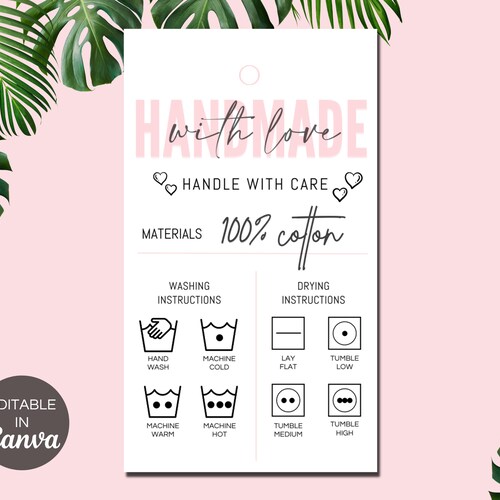 Editable Washing Instructions Hang Tag Template Customizable - Etsy